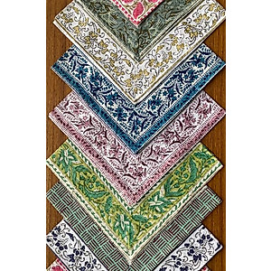 Napkins, Kitchen Towels, Table Decor, Table Linen, Cotton Cloth Border Napkins, Size 20"x 20", Hand Block Print Lunch, Dinner Napkins (Mix Border Napkin, Set of 8-20x20 Inch)