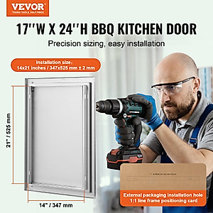 VEVOR BBQ Access Door 17W x 24H Inch, Vertical Single BBQ Door Stainless Steel with Recessed Handle, Outdoor Kitchen Doors for BBQ Island, Grill Station, Outside Cabinet