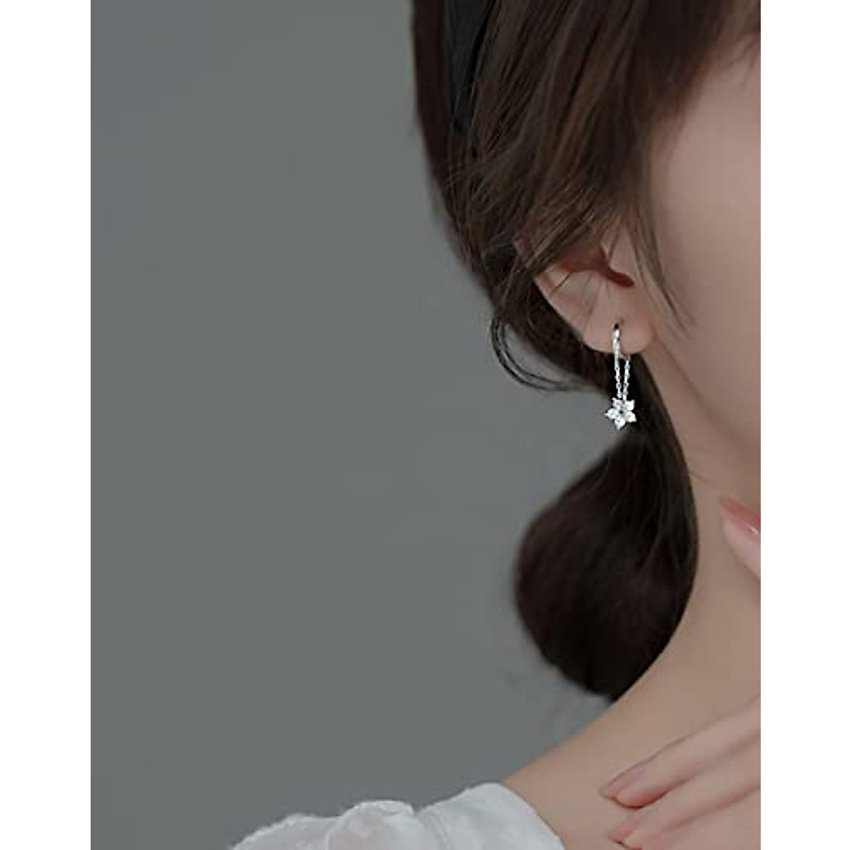 Reffeer 925 Sterling Silver Flower Chain Drop Earrings Hoop for Women Teens Girls Huggie Hoop Dangle Earrings Chain (A-Silver)