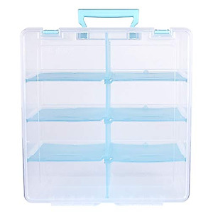ArtBin 6990SA Super Satchel Double Deep with Removable Dividers, Large Portable Art & Craft Storage with Handle, Translucent/Aqua Mist