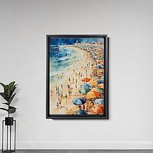 Abstract Summer Samsung Frame TV Art, People At The Beach Scene, Vintage Coastal print, Canvas Prints, Art Print