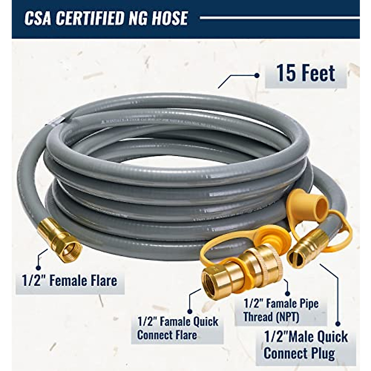 CALPOSE 15 Feet 1/2 inch ID Natural Gas Grill Hose with Quick Connect Fittings and Natural Gas Regulator