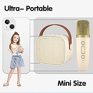 YLL Kids Karaoke Machine, Portable Bluetooth Speaker with Wireless Microphone for Adults, Karaoke Toys Gifts for Girls Ages 4, 5, 6, 7, 8, 9, 10, 12 +Year Old Birthday Party (Beige)