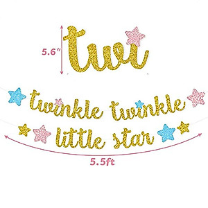 Morndew Glitter Twinkle Twinkle Little Star Banner for Boy or Girl Birthday Gender Reveal Party Baby Shower Bunting Decoration