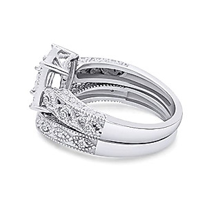 1/5 Carat Round Cut White Natural Diamond Cascading Engagement Bridal Ring Set Jewelry For Women In 14k Gold Over Sterling Silver (0.20 Cttw, Color- I-J, Clarity- I2-I3), Metal, Diamond