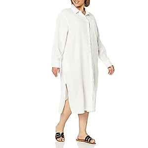 The Drop Women's Fiona Relaxed Linen Midi Shirt Dress, White, S