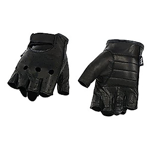 Milwaukee Leather SH195 Men's Black Leather Perforated Gel Padded Palm Fingerless Motorcycle Hand Gloves W/ ‘Open Knuckle’ - XX-Large