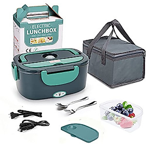 Vegoran Electric Lunch Box Food Heater,2 in 1 Portable Faster Food Warmer with 1.5L Removable Stainless Steel Container for Car/Truck/Home Work Adults, 12v/24v/110v/60w (Dark Green)
