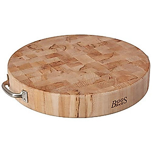 John Boos Block CCB183-R-H Maple Wood End Grain Round Cutting Board with Stainless Steel Handles, 18 Inches Round x 3 Inches Tall