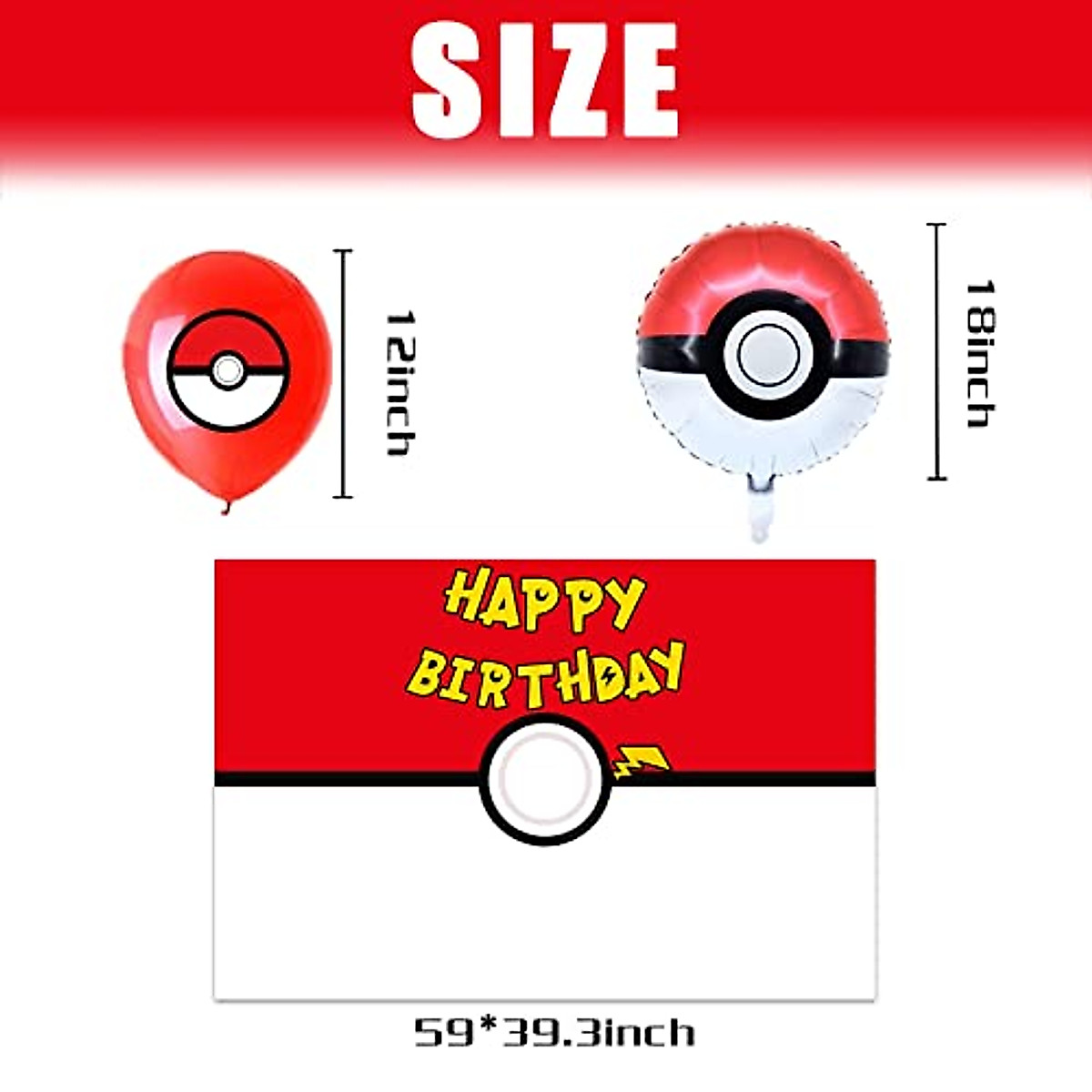 Poke Party Supplies-33pcs Poke Latex Balloons,Poke Foil Balloons and Poke Backdrop for Poke Birthday Party Decorations