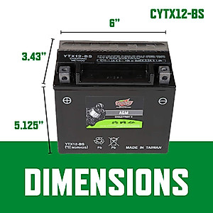 Interstate Batteries YTX12-BS 12V 10Ah Powersports Battery 180CCA AGM Rechargeable Replacement for Honda, Kawasaki, Suzuki Motorcycles, Scooters, Bikes, ATVs, UTVs (CITX12-BS)