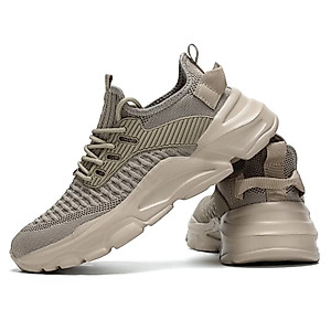 Srenket Men's Running Shoes Non Slip Shoes Breathable Lightweight Fashion Sneakers Slip Resistant Athletic Sports Walking Gym Work Shoes Khaki