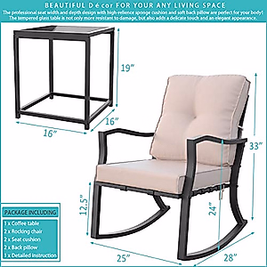 ALAULM Outdoor Rocking Chairs 3 Pieces Patio Bistro Set Patio Furniture Set Armrest Chair with Sand Thickened Cushions and Coffee Table for Patio Backyard Porch