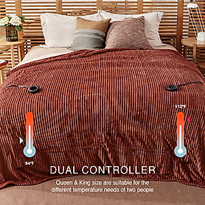 HOMISPRITE Heated blanket King Size 100"x90",ETL Certification-6 Heating Levels Electric Blanket&1-10 Hour Auto Off,Heating Blanket with Dual Controller (RED)