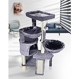 Xin Three Layer Cat Tree with Cat Condo and Two Hammocks,Grey