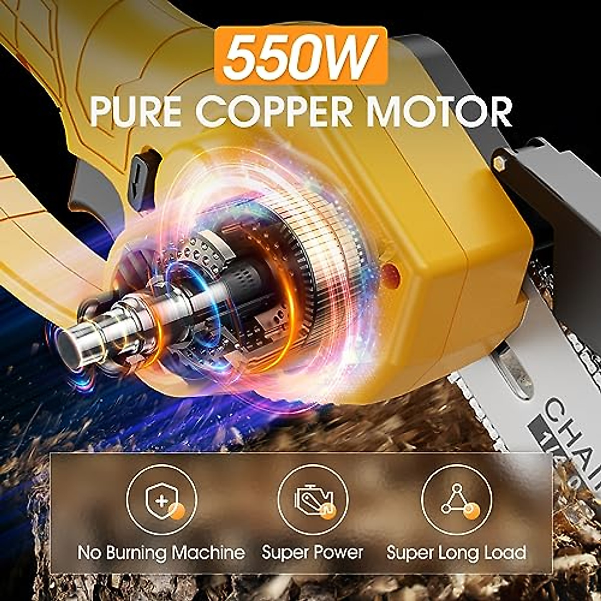 Anttctig Mini Chainsaw, 6 Inch Portable Electric Chainsaw, Lightweight Battery Powered Small Handheld Cordless Chain Saw for Trees Branches Trimming Wood Cutting, with 2 Batteries & 2 Chains