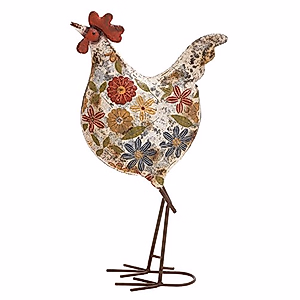 Deco 79 Metal Rooster Indoor Outdoor Distressed Standing Garden Sculpture with U Shaped Feet, 10" x 5" x 17", Cream