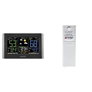 La Crosse Technology C85845-INT Weather Station, Black & TX141TH-BV4 Wireless Outdoor Thermo-Hygrometer Transmitting Sensor, White