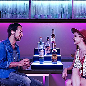 Savvy Life Selects LED Liquor Shelf– 3 Tier Bar Bottle Display – Colorful Light Bar Shelf – LED Colors & Light Effects – Lighted Liquor Shelves with Plug – Remote Control and Spouts Included