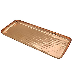 Hammered Copper Serving Tray, Kitchen Brass Tray - Rectangle Charger Plate, Home Accessory Food Tray for Entertaining & Housewarming Copper Tray Gifts