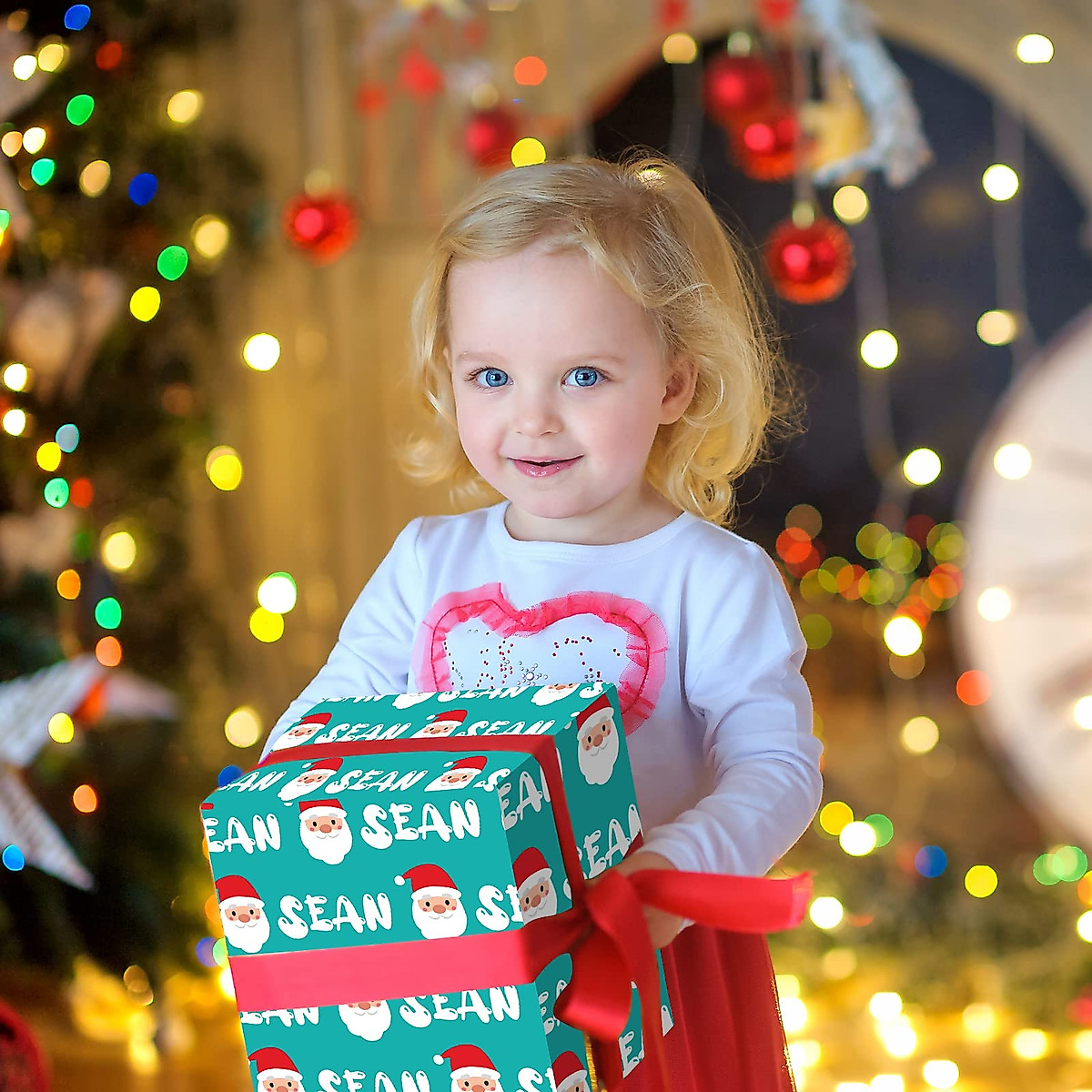 Differ More Custom Name Christmas Wrapping Paper,Personalized Wrapping Paper with Name Santa Claus Design, Christmas Gift Wrap for Adults Kids Boys Girls,Blue Christmas Wrapping Paper Roll (58"x 23")