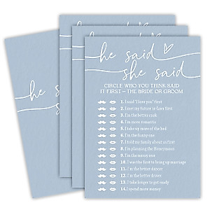 EXW Elegant Blue Bridal Shower Game Cards - He Said She Said - Engagement Party Cards, Newlyweds Party Decorations, 30 Pcs Per Set, Bridal Shower Game Supplies - A07