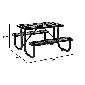 Global Industrial 4 ft. Expanded Metal Rectangular Outdoor Steel Picnic Table, Black