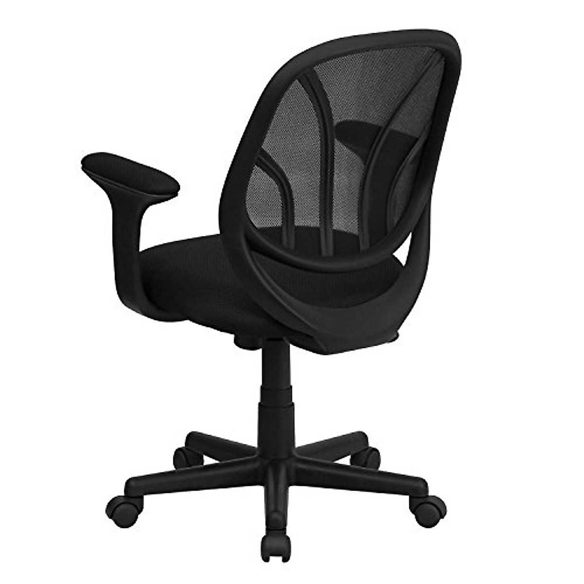 Flash Furniture Y-GO Office Chair Mid-Back Black Mesh Swivel Task Office Chair with Arms