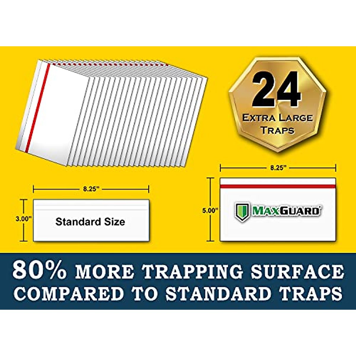 MaxGuard Window Fly Traps (24 XL Traps) Catch & Kill Houseflies, Flying Insects & Bugs. Non-Toxic Sticky Glue Traps Fly Killer Clear Strip Insect Catcher Safe No Zapping with Zapper |