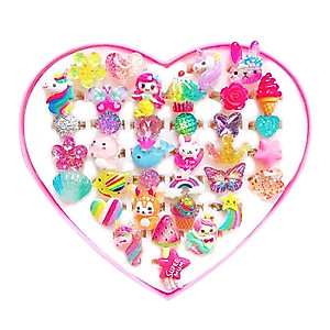 Elesa Miracle Little Girl Jewel Rings in Gift Box, Girl Pretend Play and Dress Up Rings, Adjustable, Birthday Gifts for Girls Toddlers Kids, 36pcs