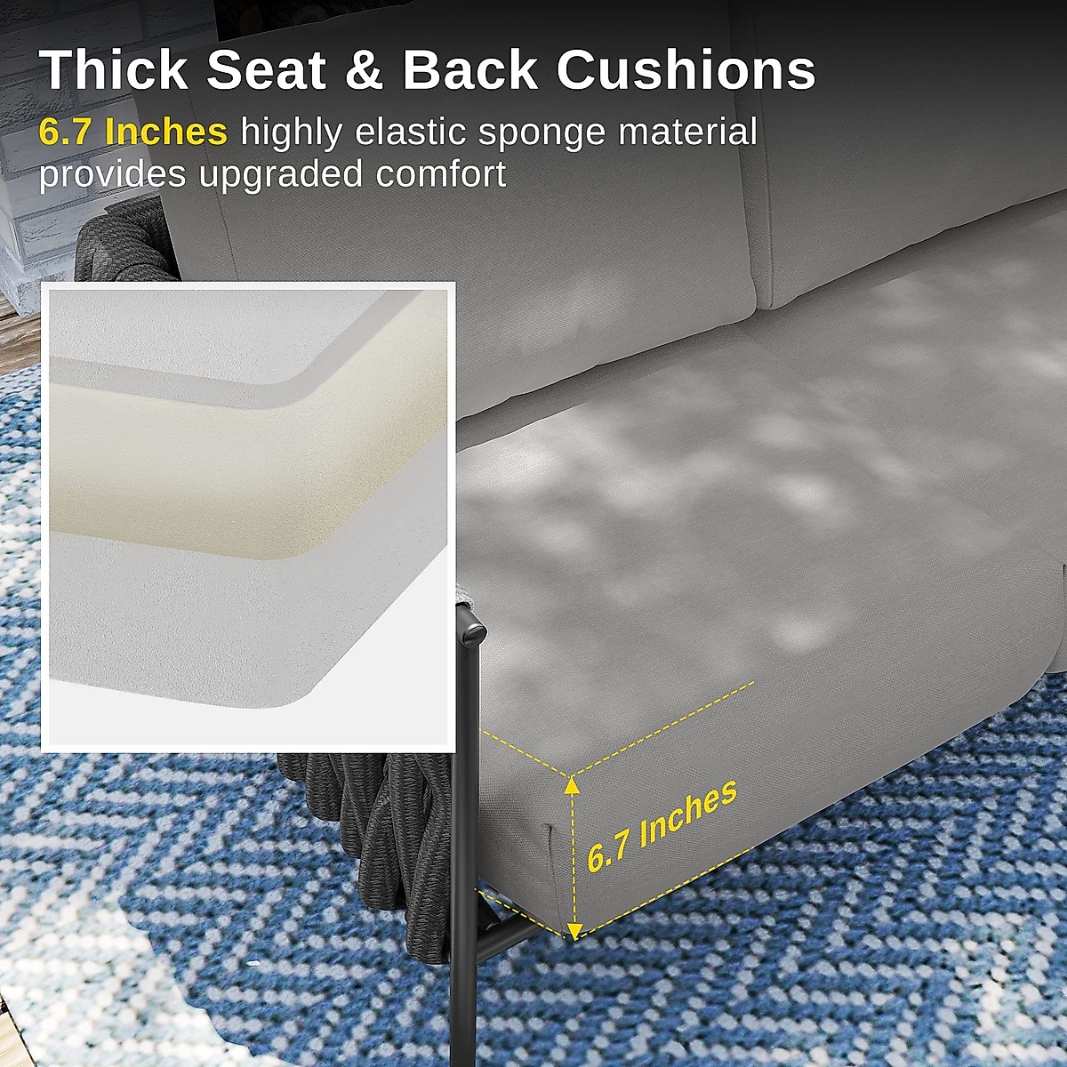 EAST OAK Life Chatter Patio Furniture Set 5 Pieces, Outdoor Furniture 5-Seat Sofa with Two Round Coffee Table, Waterproof Thick Cushion Deep Seating for Porch, Balcony, Earth Black & Misty Grey