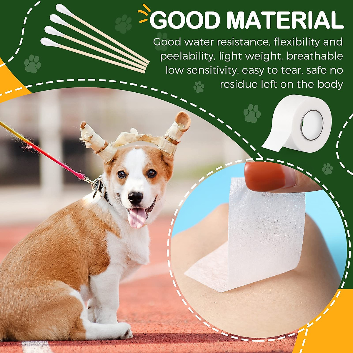 1 Inch x 30 Feet Ear Tape for Dogs and 4 Inch Bamboo Buds Non Woven Dog Ear Forms Cotton Dog Ear Swabs Self Adhesive Doberman Ear Support Bamboo Handle Ear Buds for Dogs Dog Ear Care Kit for Cat Dog