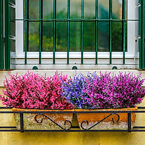 Gormiya 10pcs Outdoor Artificial Lavender Flowers UV Resistant Plastic Fake Lavender Purple Plants Faux Greenery Hanging Floral Arrangement for Window Box Garden Backyard Porch Home (Pink)