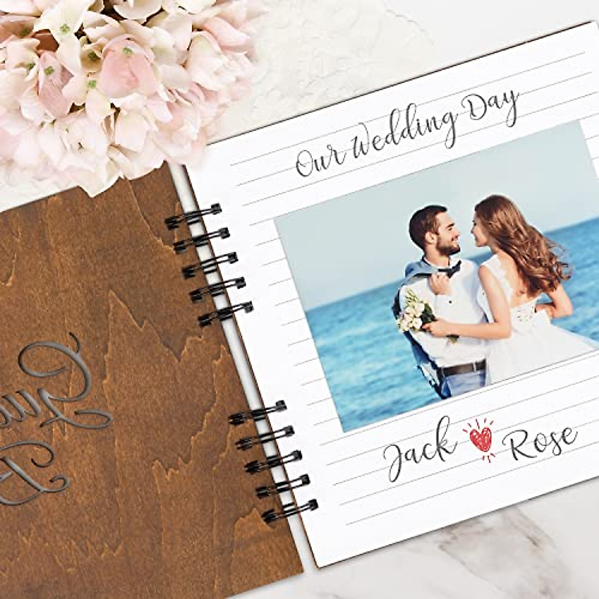Creawoo Wooden Wedding Guest Book Reception Sign in Photo Album with Table Sign, Pen & Holder, Hardcover Memory Registry Guestbook with 90 White Pages for Baby Shower, Birthday, Bridal Shower, Wedding