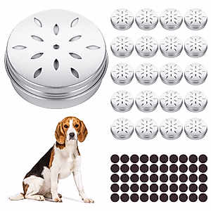 VAIPI 20 Pack Dog Scent Work Tins Dog Nose Training Containers Kit with 50 Magnetic Dots 2 OZ Aluminum Smell Training Box with Hollow Lids Round Refrigerator Deodorant Box with Screw Lid