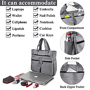 Canvas Tote Bag Waterproof Nylon Multi Pocket Shoulder Bags Laptop Work Bag Teacher Purse and Handbags for Women & Men (Grey 2)