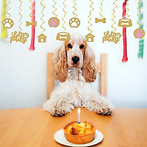 Puppy Dog Party Decoration Let's Pawty Birthday Party Streamers Dog Paw Bday Party Hanging Swrils Decoration 24pcs Party Decor Banner Supplies, Assembled and Ready to Use