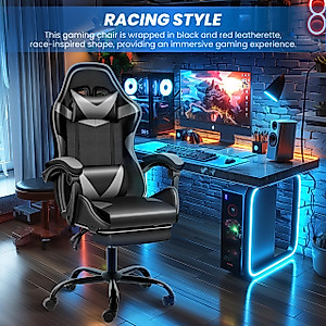 YSSOA Gaming Chair with Footrest, Big and Tall Gamer Chair, Racing Style Adjustable Swivel Office Chair, Ergonomic Video Game Chairs with Headrest and Lumbar Support