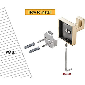 Towel Hooks for Bathrooms Brush Gold Stainless Steel 304 Robe and Coat Hook Modern Square Heavy Duty Wall Mount Clothes Hook 2 of Pack… (Brush Gold)