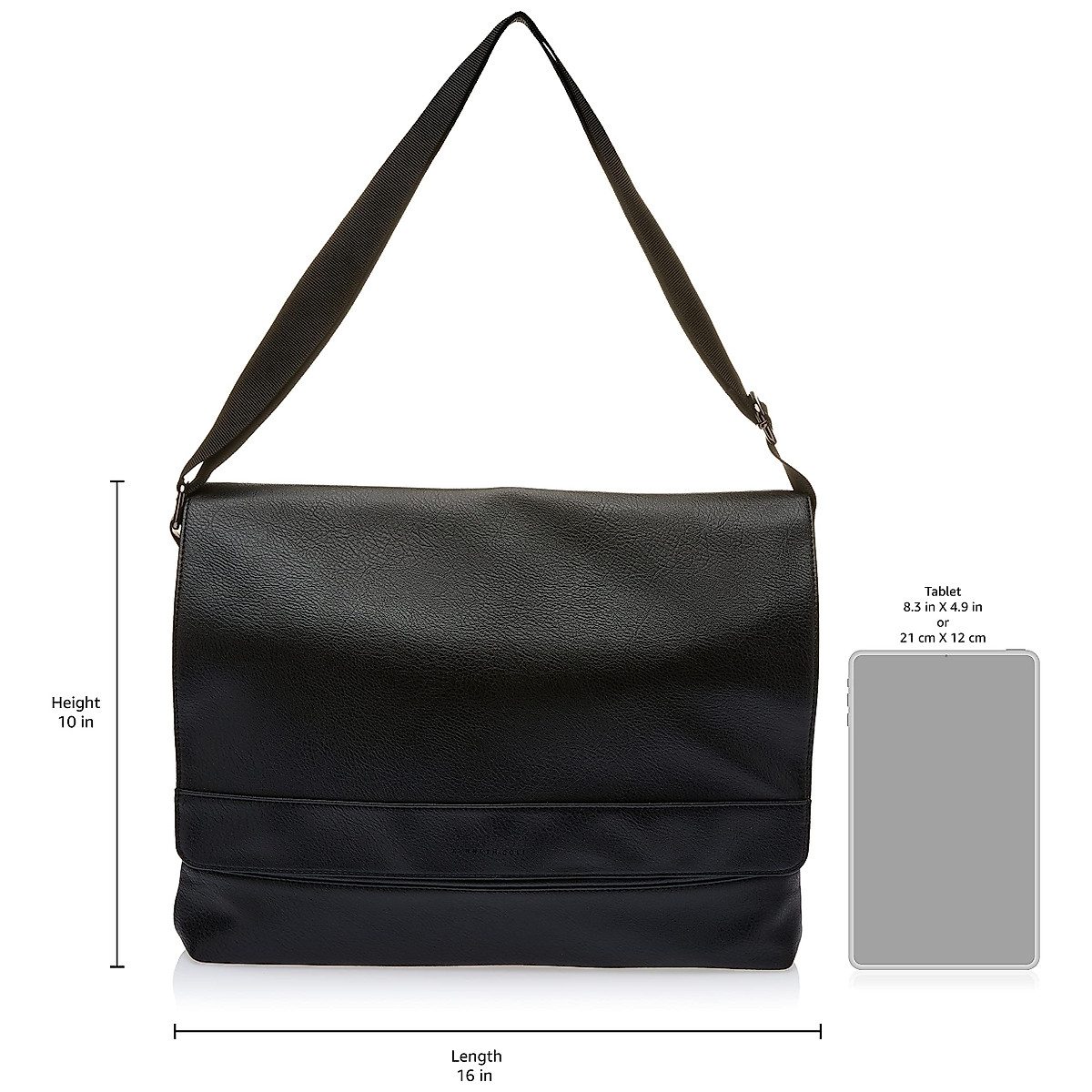 Kenneth Cole REACTION Grand Central Pebbled Vegan Leather Slim Messenger Bag Crossbody Tablet Case, Black Laptop