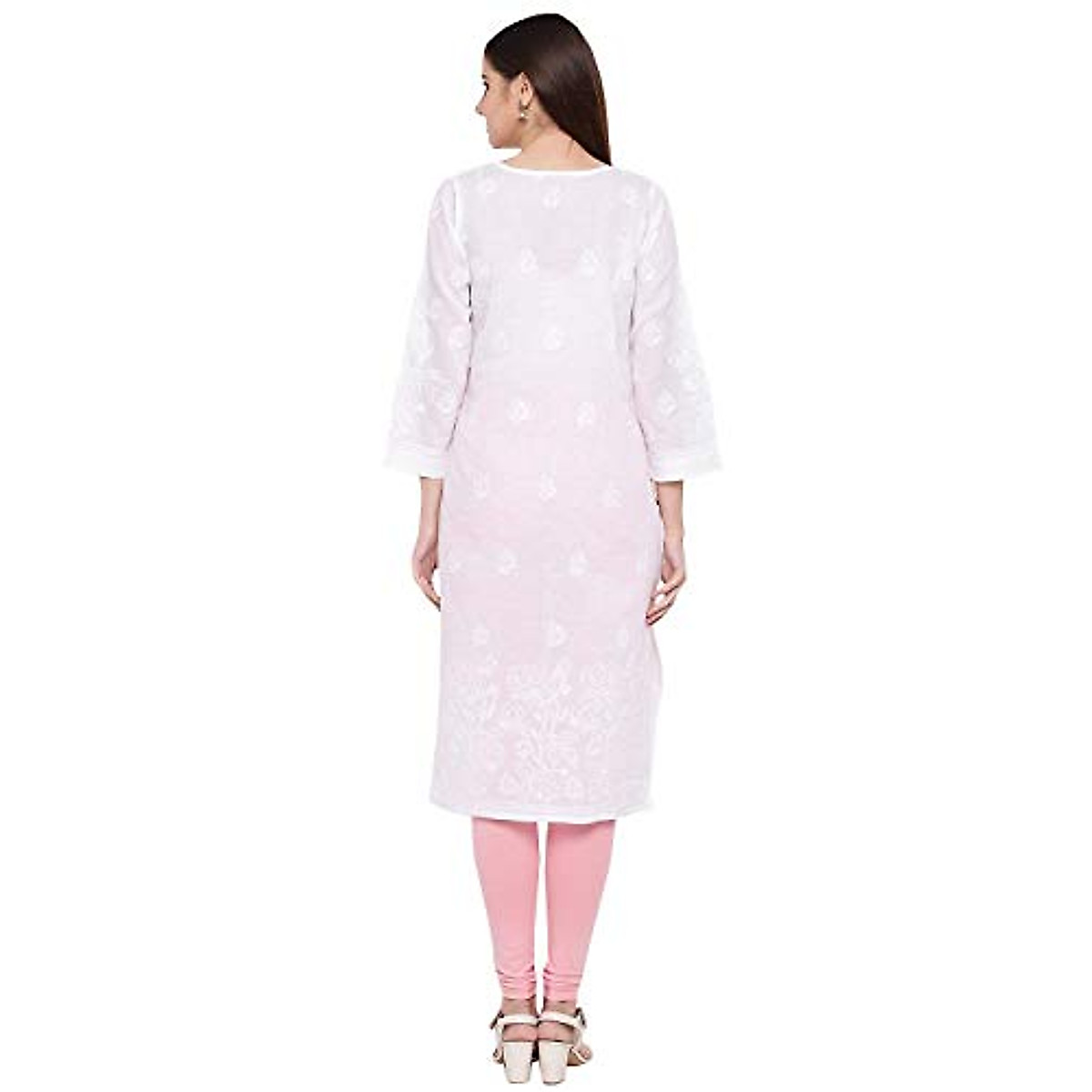 Ada Indian Hand Embroidery Women's Chikankari Cotton Kurta Kurti Tunic A220999 (XXX-Large, White)