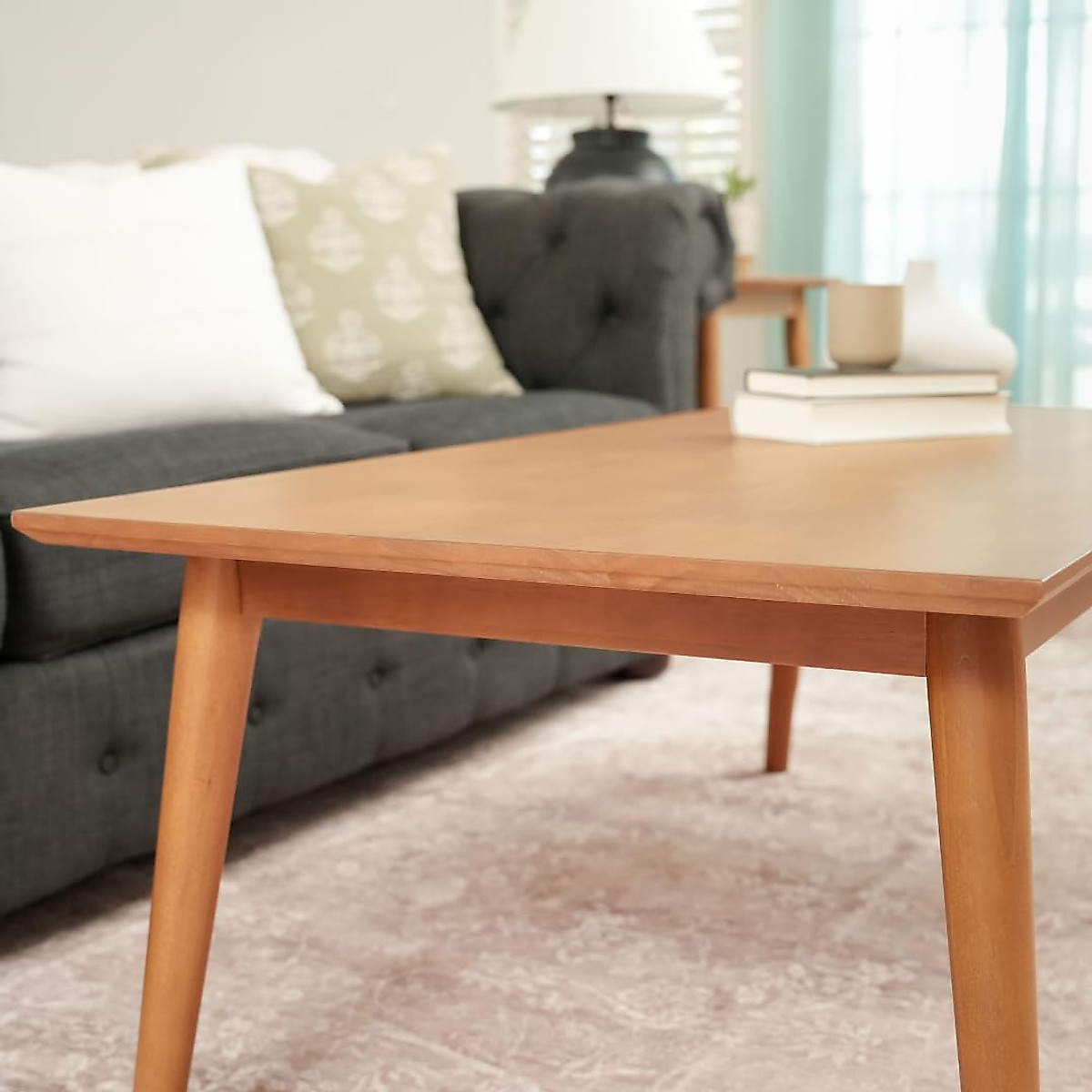 Plank+Beam 48 Inch Mid Century Modern Coffee Table, Wood Coffee Tables for Living Room, Rectangular Center Table, Occasional Table for Small Spaces, Pecan