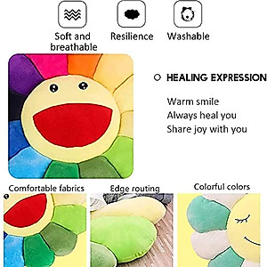 Oneshow Sunflower Pillow Soft and Comfortable Sunflower Smiley Cushion, Floral Plush Pillow, 16.5 in/42 cm Colorful Sunflower Plush Rainbow Decorative Pillow Home Bedroom Store Restaurant Decoration