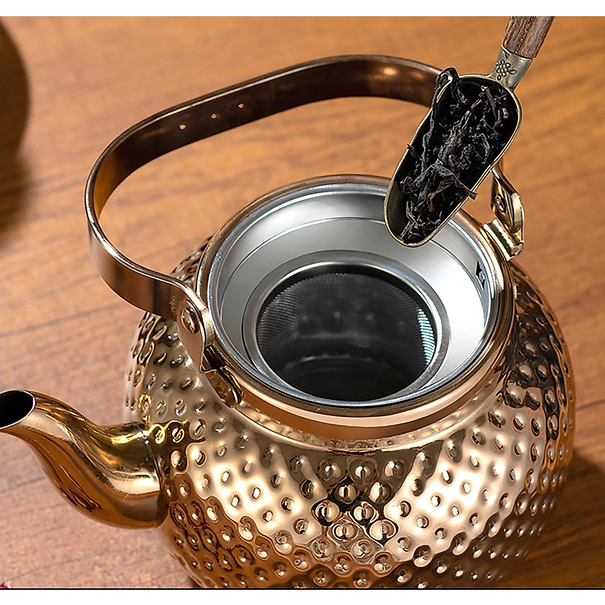 1.3 Quart (1.2 L) Tea Kettle with Tea Leakage, Thick Food Grade Stainless Steel Teakettle is Best for Boiling Water, Brewing Tea, and Making Coffee (Rose Gold)