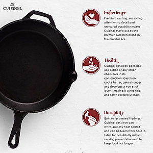 Cast Iron Skillet - 12"-Inch Frying Pan with Assist Handle and Pour Spots + Silicone Grip Cover + Glass Lid with Steam Vent Hole - 12"-Inch/30.48-cm - Compatible with Lodge Cast Iron Skillet Pan