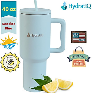 HydratiQ 40 oz Tumbler with Handle and Straw Spill Proof Insulated Water Bottle Leak Proof Stainless Steel Cup Holder Travel Mug Hot Cold Vaso Termico