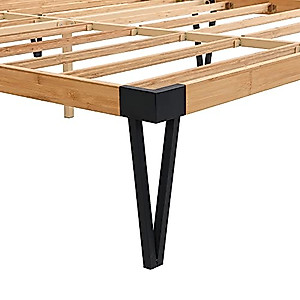 HW COMFORT 14 Inch Queen Solid Bamboo and Metal Platform Bed Frame/Bamboo Wood Slat Support/No Box Spring Needed/Easy Assembly, Natural & Black