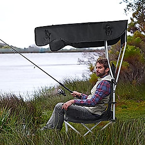 YSSOA Canopy Lounge Chair with Sunshade for Camping, Hiking, Travel, and Other Outdoor Events, with Cup Holder, 21.6" x 21.6" x 36", Black, 1-Pack