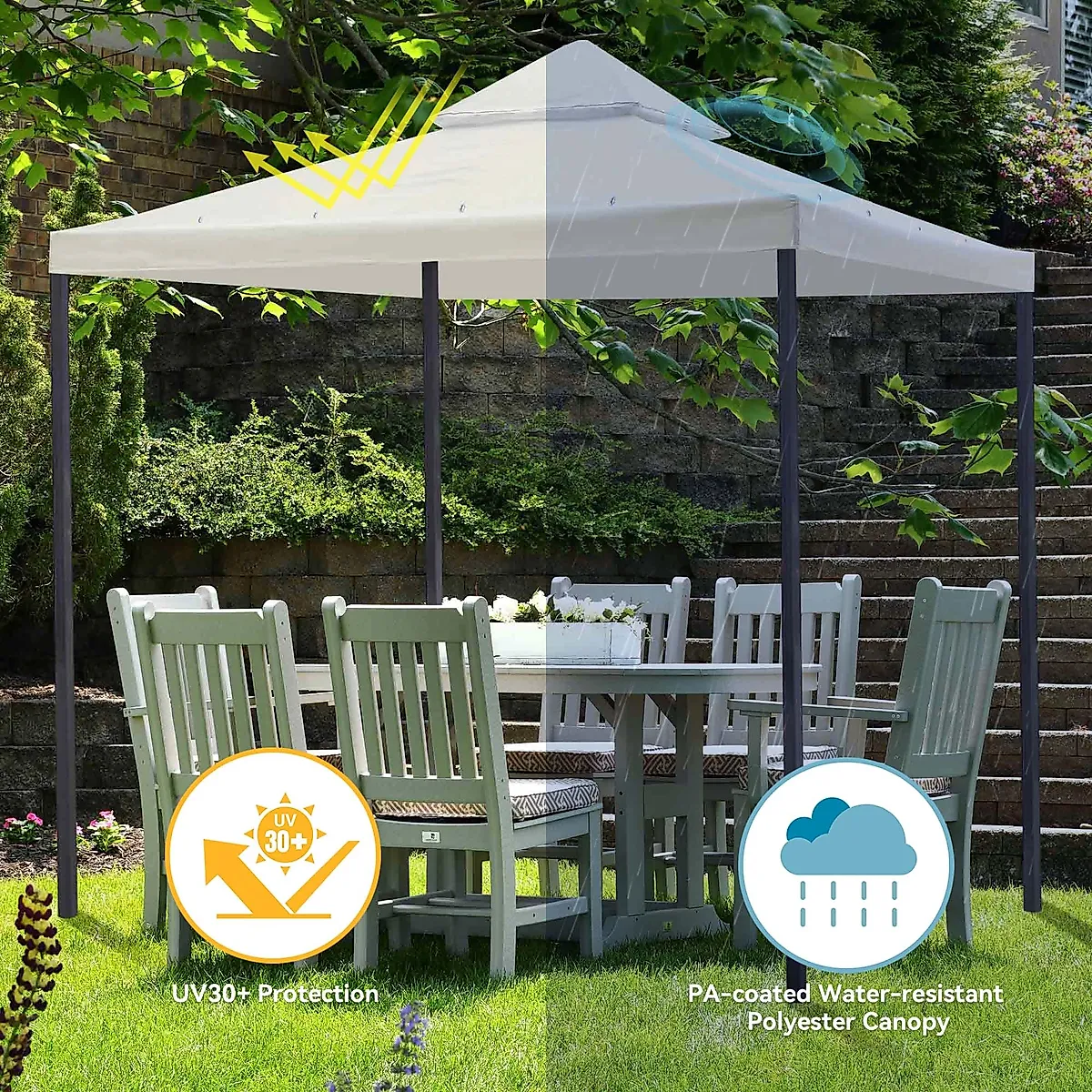 Yescom 10x10Ft UV30+ Gazebo Replacement Top for 2 Tier Outdoor Canopy Cover Patio Backyard Party Deck Ivory