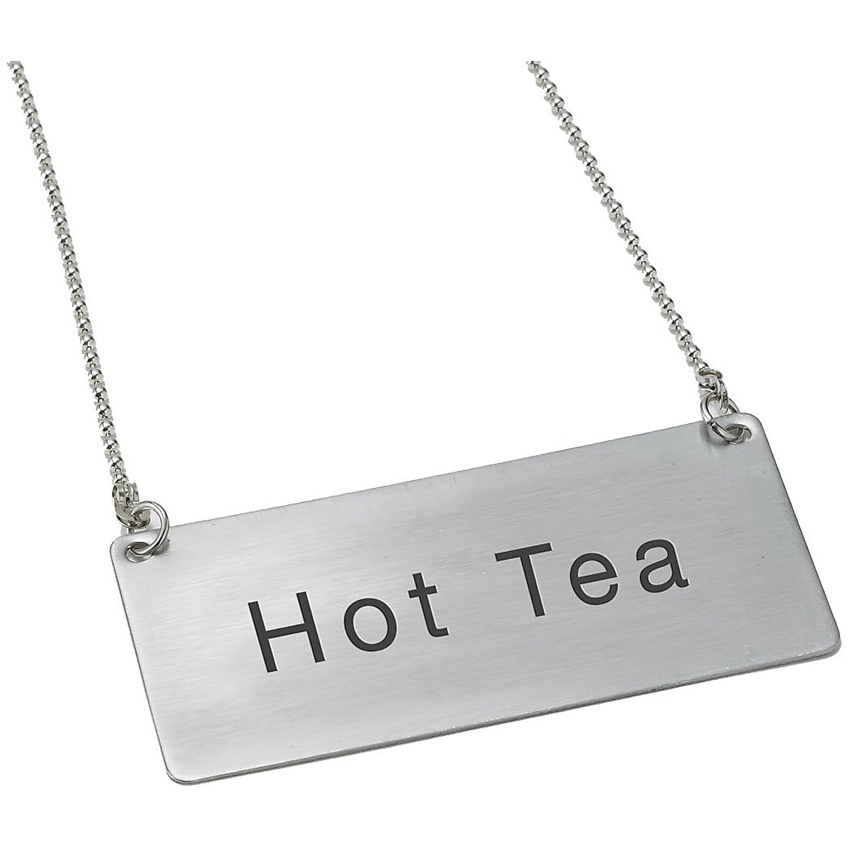LeRose Stainless Steel Chain Signs ~ Set of 5 ~"Coffee","Decaf","Hot Water","Hot Tea","Iced Tea" ~ 3-1/2" x 1-3/4" Beverage Table Display Signs